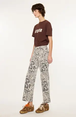 KANCAN Shera Mid Rise Ankle Wide Floral Jeans