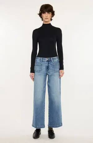 KANCAN Mid-rise Ankle Wide Leg Jeans - Medium Dark Wash