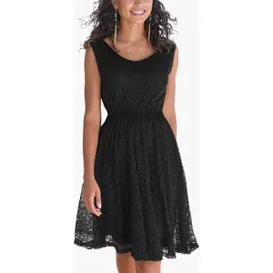 LASCANA Sleeveless Lace Knee-length Dress - Black