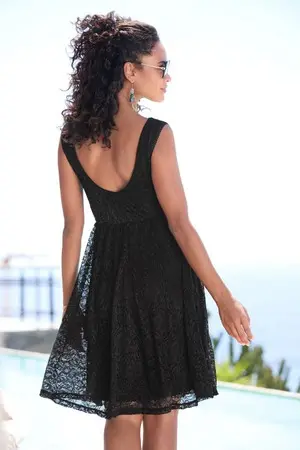 LASCANA Sleeveless Lace Knee-length Dress
