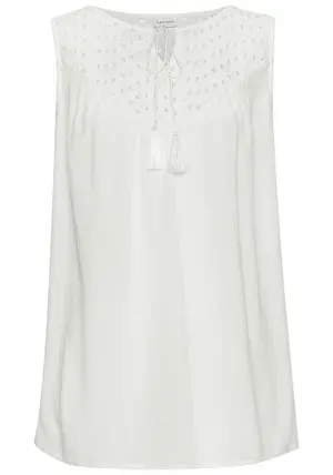 LASCANA Sleeveless Eyelet Top With Tassel Detail - White