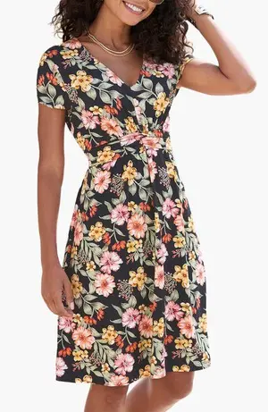 LASCANA Floral V-neck Belted A-line Dress