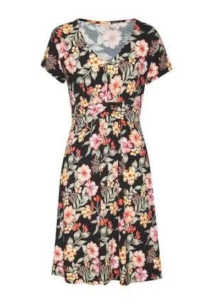 LASCANA Floral V-neck Belted A-line Dress