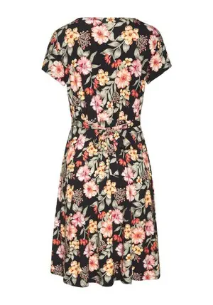 LASCANA Floral V-neck Belted A-line Dress