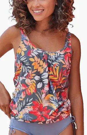 LASCANA Tropical Print Tankini Top - Grey Printed