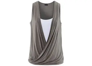LASCANA Sleeveless Wrap-look Top With Attached Cami - Olive