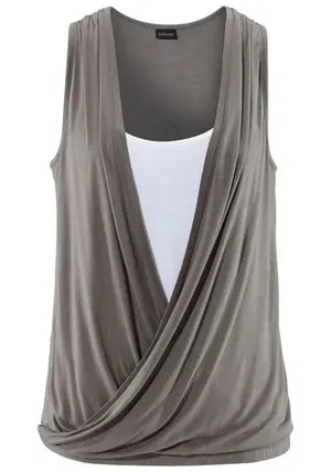 LASCANA Sleeveless Wrap Look Top - Olive