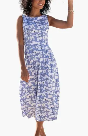 LASCANA Sleeveless A-line Midi Dress - Blue-printed