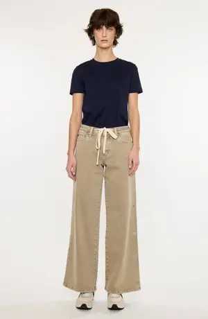 KANCAN Mid Rise Wide Leg Flare Jeans - Tan