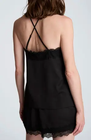 KENNETH COLE Eyelash Lace Trim Satin Top