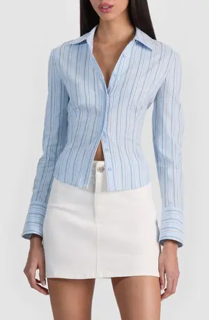 Alice + Olivia Freya Stripe Button-up Top - Blue Multi