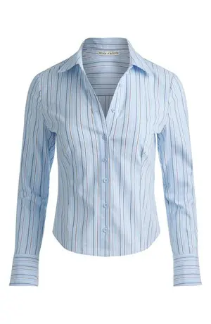 Alice + Olivia Freya Stripe Button-up Top - Blue Multi