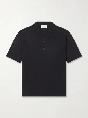 Dries Van Noten Merino Wool Polo Shirt - Black