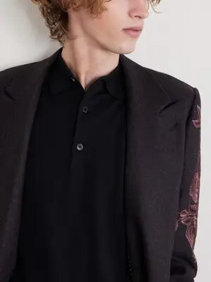 Dries Van Noten Merino Wool Polo Shirt - Black