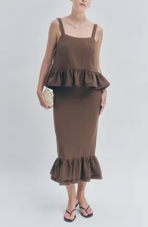 MAUDE CLUB Tennessee Linen-blend Midi Skirt