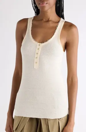 Isabel Marant Étoile Helma Raw Edge Silk Jersey Henley Tank - Ecru