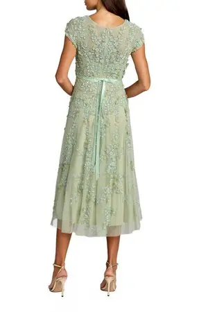 Mac Duggal Embellished Cap Sleeve Midi Dress - Sage