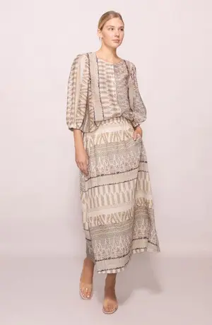 MELLODAY Printed Midi Skirt - Blush Multi