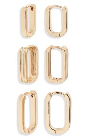 OPEN EDIT Set Of Three Huggie Hoop Earrings - Gold