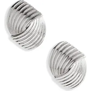 OPEN EDIT Textured Stud Earrings Silver