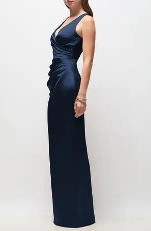 After Six Valentina Stretch Charmeuse Column Gown - Midnight