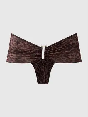 Frederick's Of Hollywood Alanza Mesh U-hook Thong Swim Bottom - Leopard