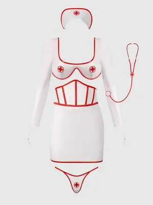 Frederick's Of Hollywood First Aid Bra Top & Open Back Skirt Set - White