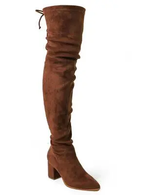 Frederick's Of Hollywood Thigh High Stacked Heel Boots - Brown