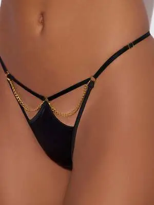 Frederick's Of Hollywood Emery Liquid Satin & Chain G-string - Black