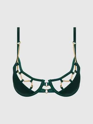 Frederick's Of Hollywood Emery Liquid Satin & Chain Bra - Emerald