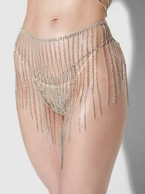 Frederick's Of Hollywood Ziggy Dangle Rhinestone Skirt - Silver