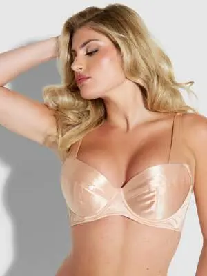 Frederick's Of Hollywood Va Va Voom Satin Full Figure Push Up Bra - Nude/latte