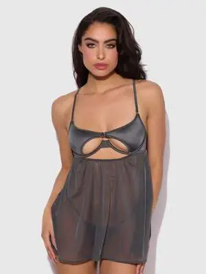 Frederick's Of Hollywood Oil Slick Openable Cup Babydoll - Graphite