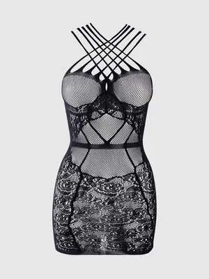 Frederick's Of Hollywood Lace Bodystocking Dress - Black