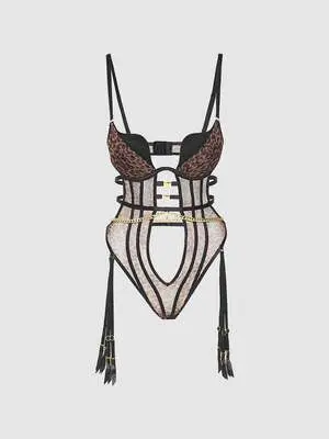 Frederick's Of Hollywood Alanza Swirl Strappy Teddy - Leopard