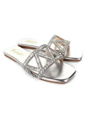 Frederick's Of Hollywood Lucy Rhinestone Flat Sandal - Silver
