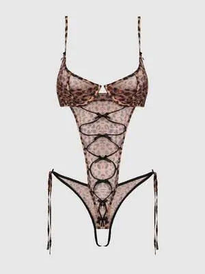 Frederick's Of Hollywood Kaia Mesh Crotchless Teddy - Leopard