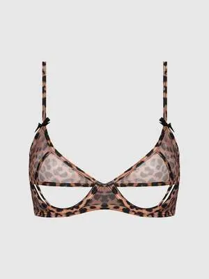 Frederick's Of Hollywood Kaia Mesh Underwire Open Underbust Bra - Leopard