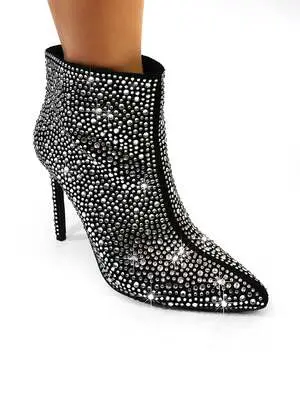 Frederick's Of Hollywood Izara Rhinestone Ankle Boots - Black Silver