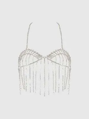 Frederick's Of Hollywood Ziggy Rhinestone Cami Top - Silver