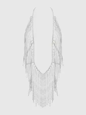 Frederick's Of Hollywood Ziggy Rhinestone Fringe Teddy - Silver