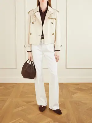 Burberry Double-breasted Cropped Cotton Gabardine Trench Jacket - Neutrals