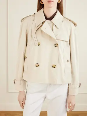 Burberry Double-breasted Cropped Cotton Gabardine Trench Jacket - Neutrals
