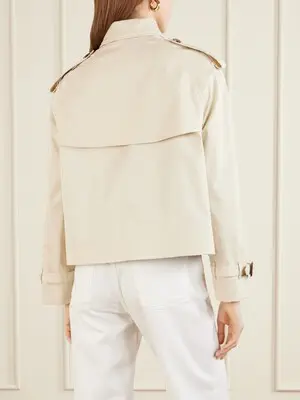 Burberry Double-breasted Cropped Cotton Gabardine Trench Jacket - Neutrals