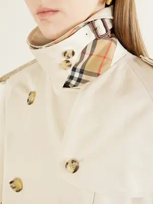 Burberry Double-breasted Cropped Cotton Gabardine Trench Jacket - Neutrals