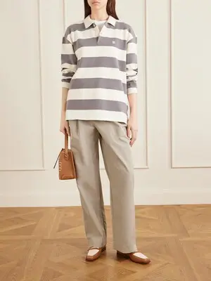 Aimé Leon Dore Striped Cotton-jersey Polo Sweater - Gray