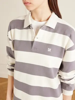 Aimé Leon Dore Striped Cotton-jersey Polo Sweater - Gray