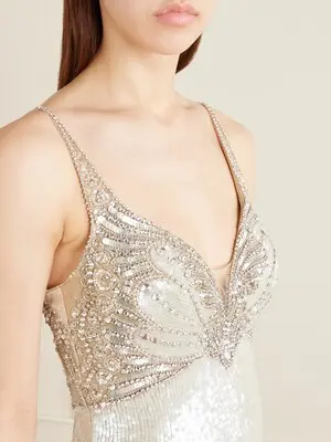 Jenny Packham Crystal-embellished Sequined Tulle Gown