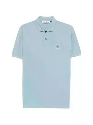 Stone Island Buttoned Logo-patch Polo Shirt - Blue