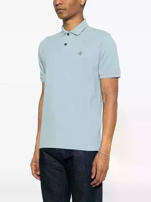 Stone Island Buttoned Logo-patch Polo Shirt - Blue